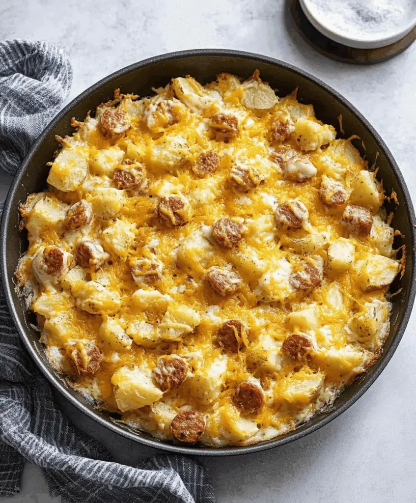 One Pan Cheesy Ranch Potatoes And Sausage Recipe - elianarecipes.com