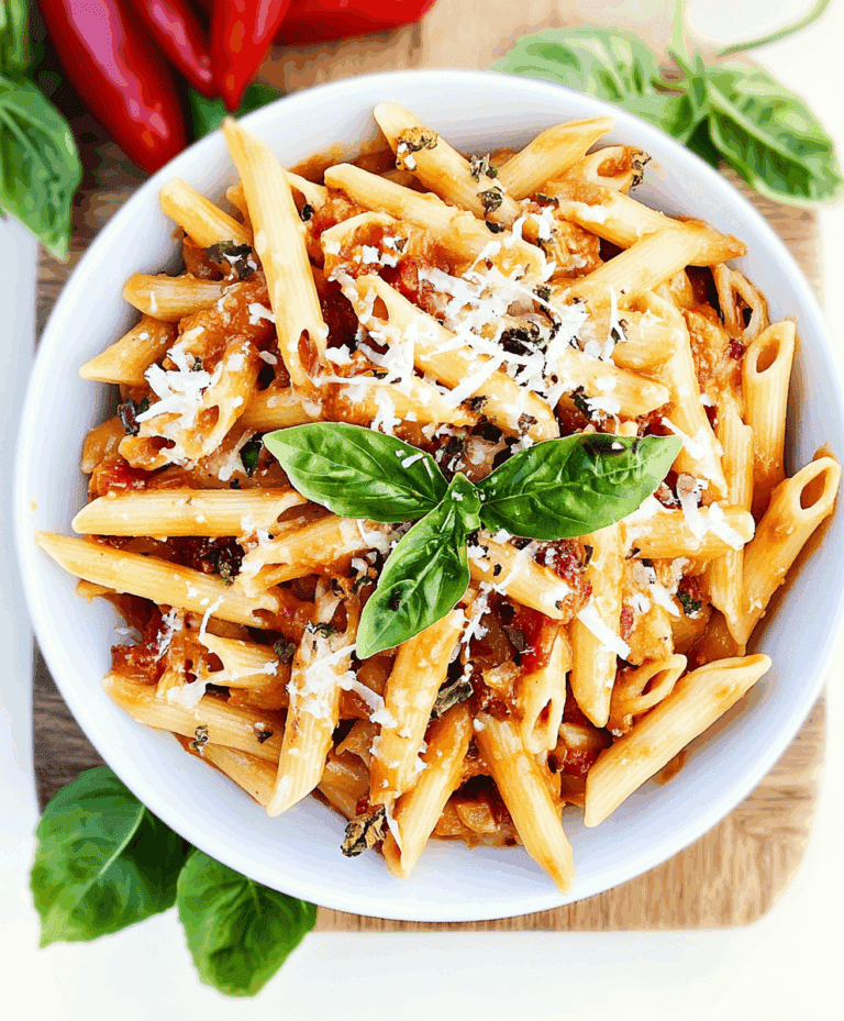 Summer Roasted Red Pepper Penne Pasta Recipe - elianarecipes.com